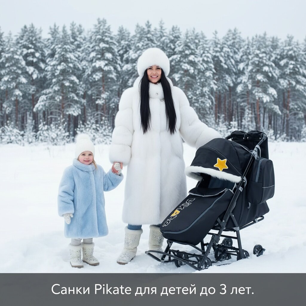 Санки коляска детские зимние Pikate "Premier" с бампером и конвертом