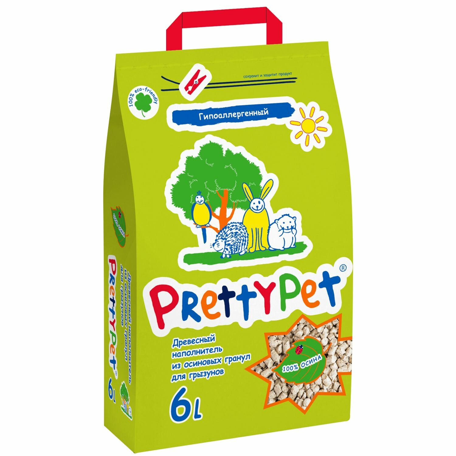 Наполнитель PrettyPet для грызунов и птиц древесный из осиновых гранул 2 кг (6 л)