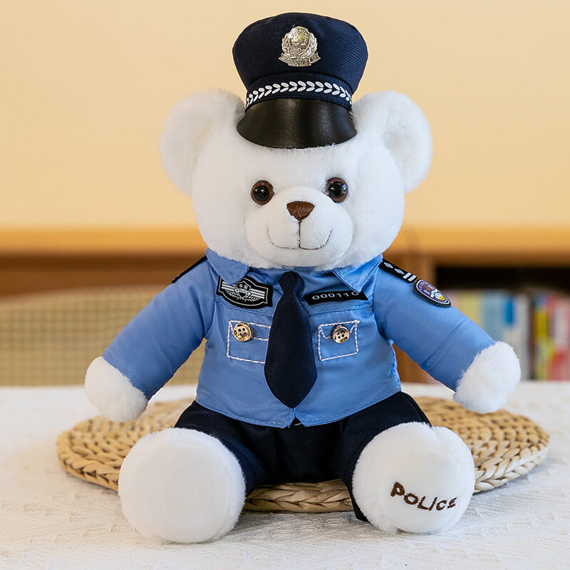 Оптовая чистая красная полицейская Кукла-медведь дрожащий звук с куклой на мотоцикле езда дорожной полиции плюшевый