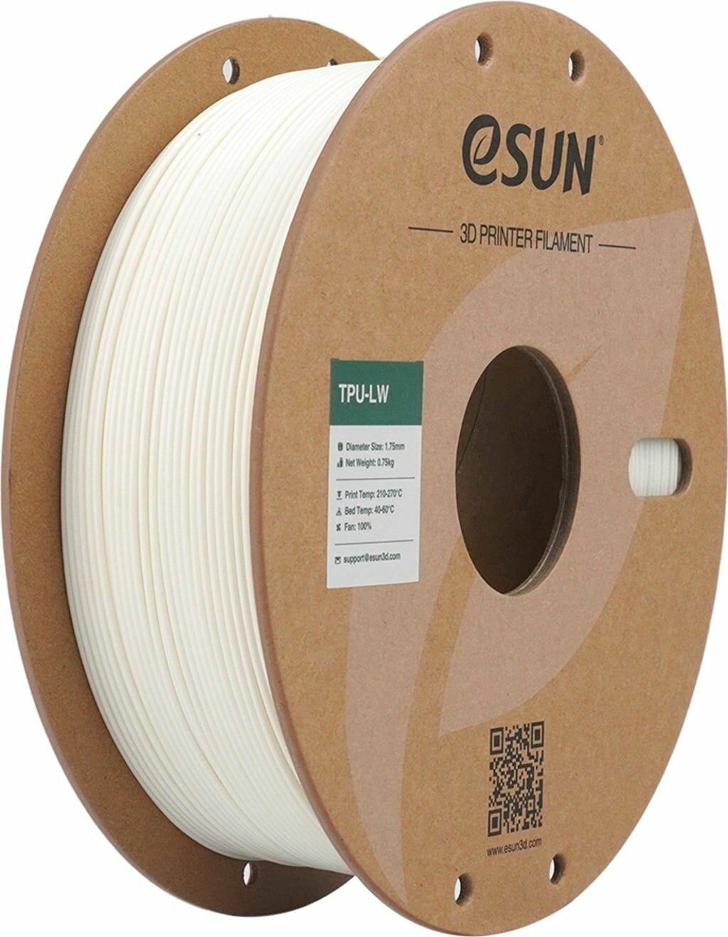 Катушка пластика ESUN TPU-LW белый, 1.75 мм, 0.75кг TPU-LW175W075P1