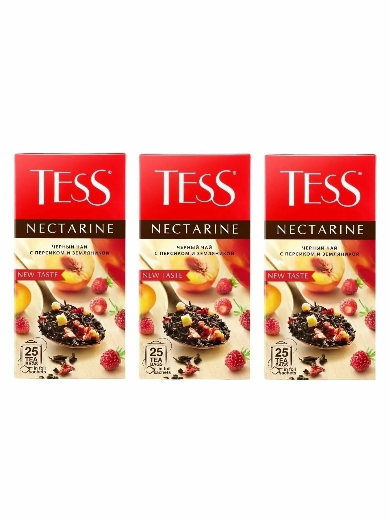 Tess Чай черный Nectarine с персиком и земляникой, 25 пакетиков х 1,5 гр, 3 уп/