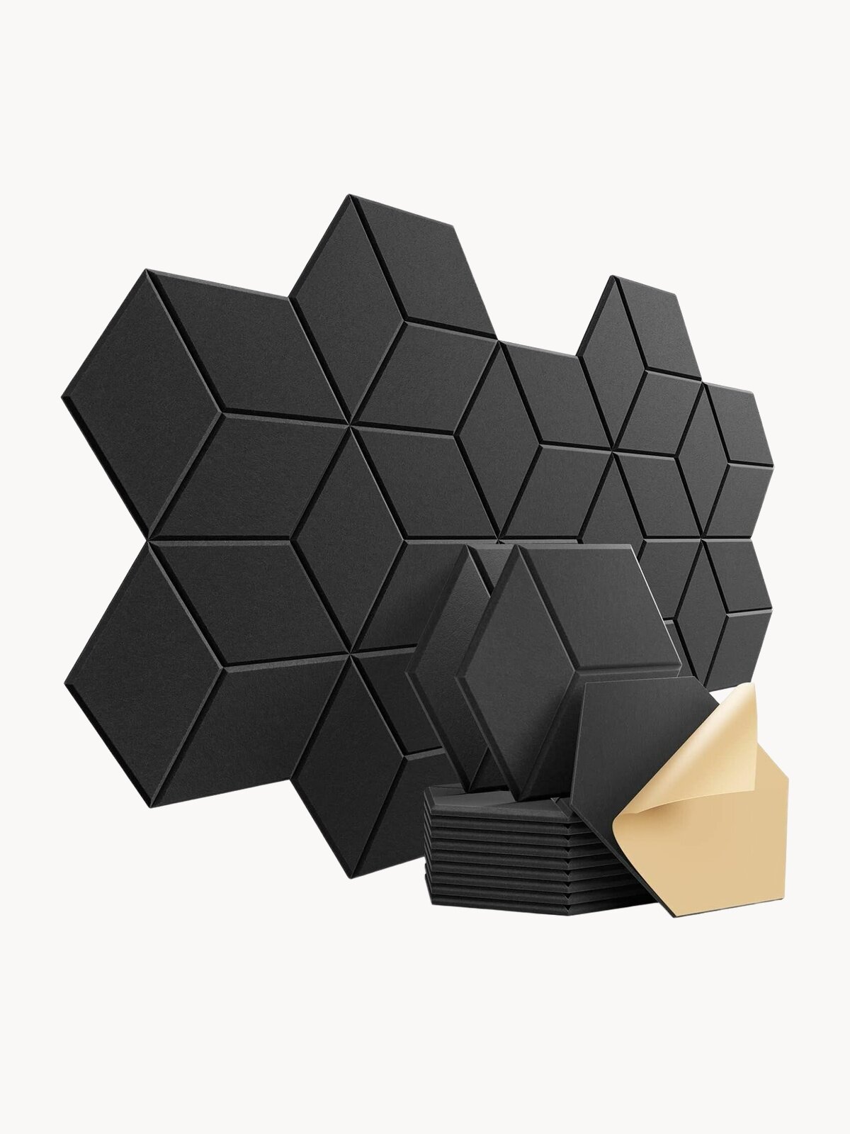 Самоклеящаяся акустическая панель с шестигранной конструкцией акустические Звукоизоляционные стеновые панели из пенопласта, 12 шт чёрный