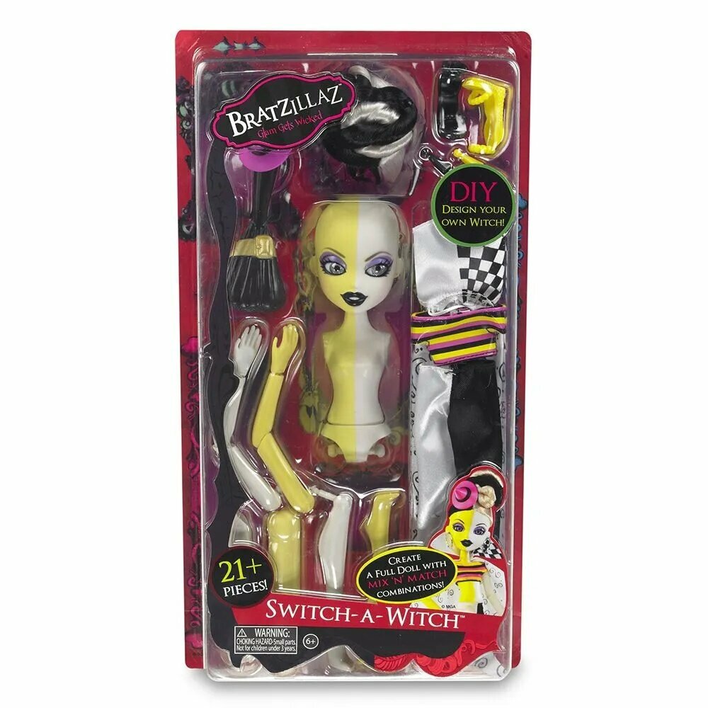 MGA Bratzillaz Switch-A-Witch Doll Братц Модная кукла-ведьма, С одеждой и аксессуарами, Игрушка своими руками, Подходит для детей старше 6 лет
