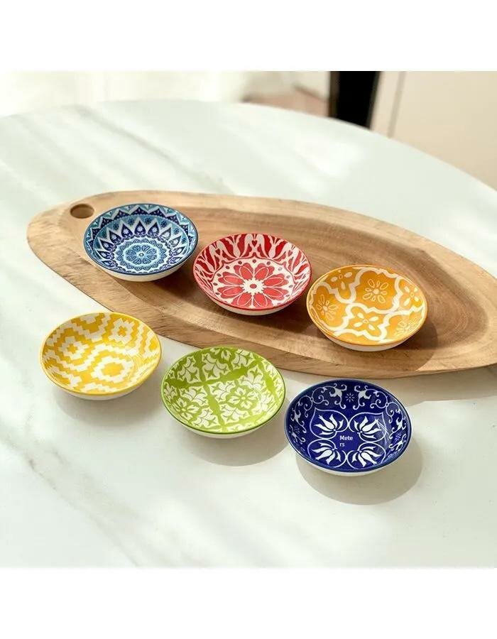 Керамические тарелки буhemian-стиль, маленькие тарелки, тарелки для соусов, тарелки для приправ, тарелки для соевого соуса, посуда, тарелки японского стиля для гостиничной кухни, упаковка включает 6*тарелки