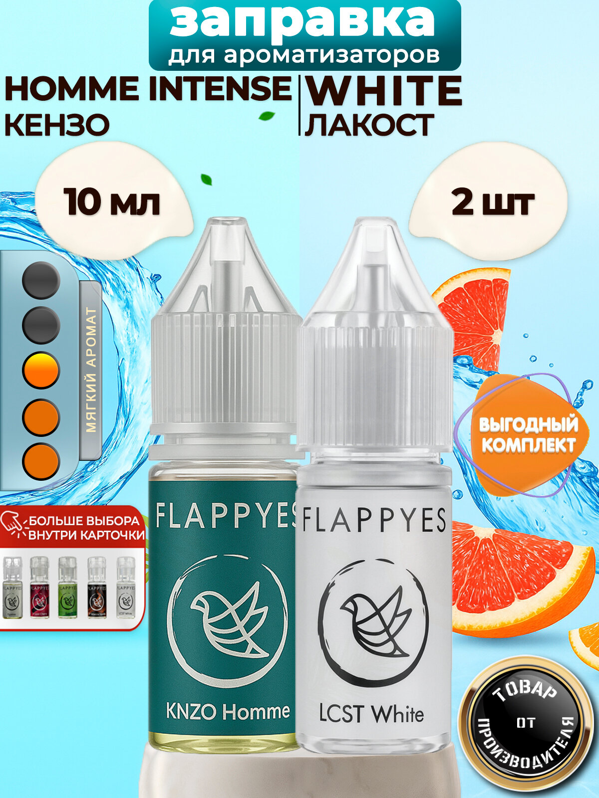 Заправка для ароматизаторов авто и дома Flappyes - Kenzo Homme + Lacoste White