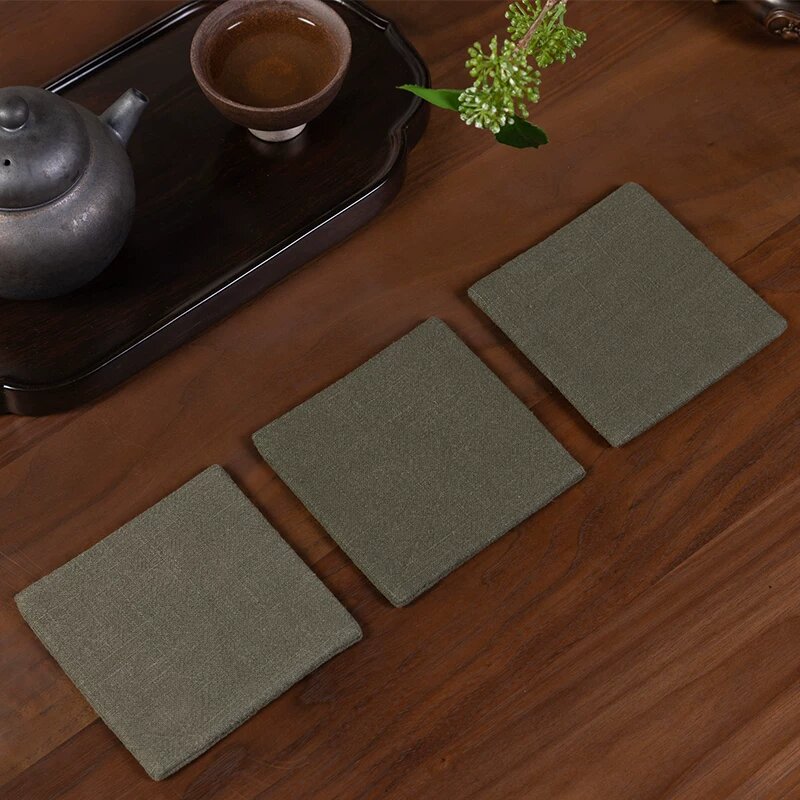 Хлопковая подставка для чашек, зеленая, 10x10 см, поглощающая влагу и устойчивая к теплу, одна штука для чайного