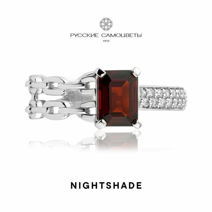 Перстень, золото, 585 проба, родирование, бриллиант, гранат