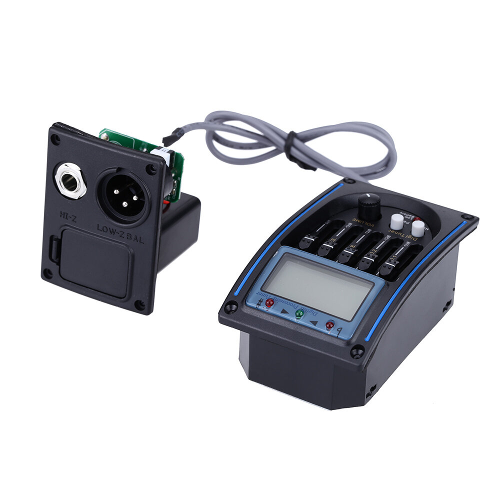 EQLC-5 5-Band EQ Equalizer System для акустической гитары Preamp Piezo Pickup с LCD экраном и тюнером, 1 шт. Equalizer, 1 шт. Батарейный ящик, 1 шт. Пьезо-подхватчик, 8 шт. Монтажные винты