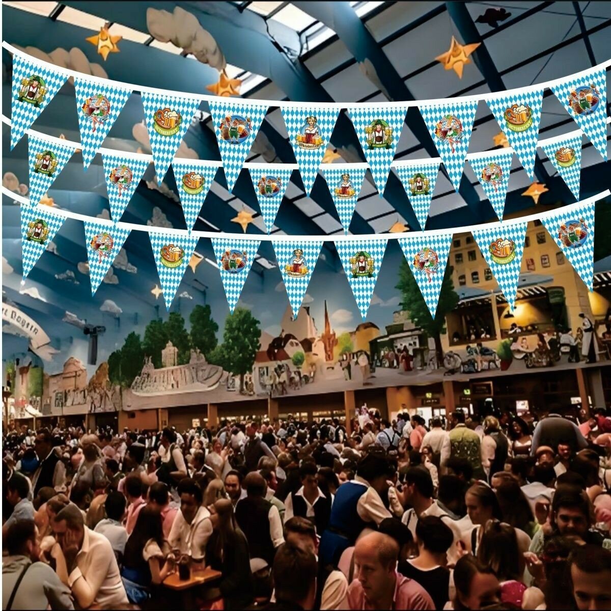 Флаг Германии Мюнхен Октоберфест сине-белый клетчатый флажок треугольный флажок баварский флажок висячий флажок