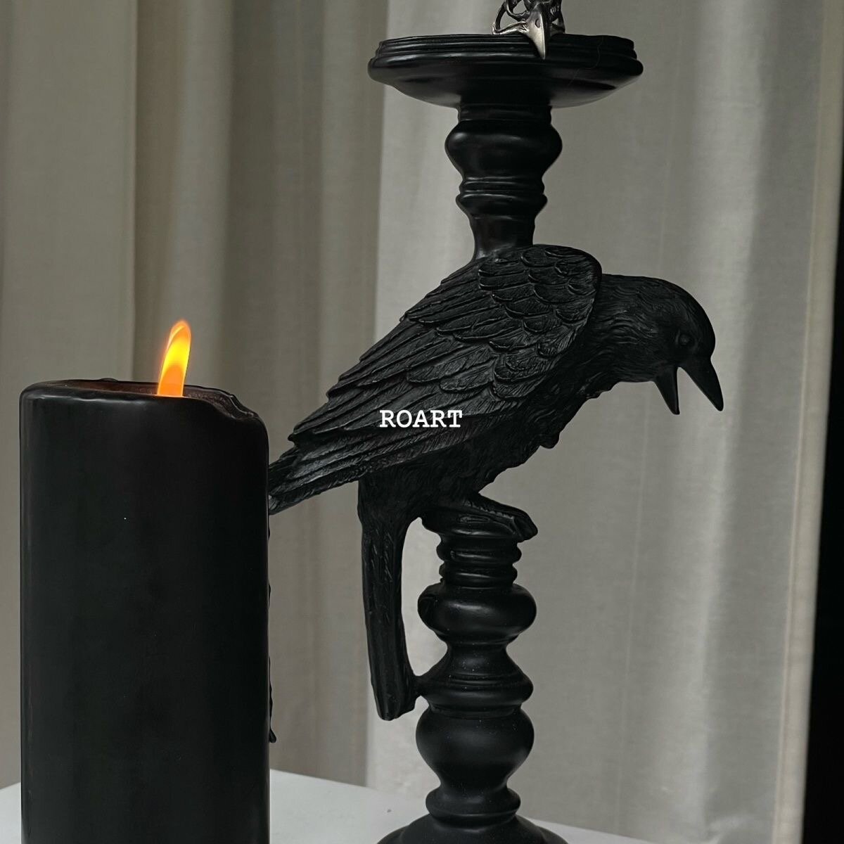 Подсвечник Ворон из смолы — декор для гостиной, статуэтка для ТВ-тумбы, винтажная домашняя утварь