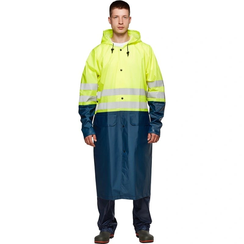 Плащ влагозащитный сигнальный 3 кл. лим/т. син 48-50/170-176