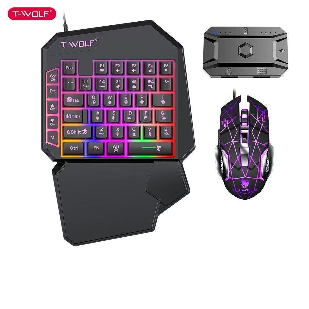 Клавиатура игровая односторонняя Leiwang T19 с механическим эффектом и RGB подсветкой USB для компьютера левая рука