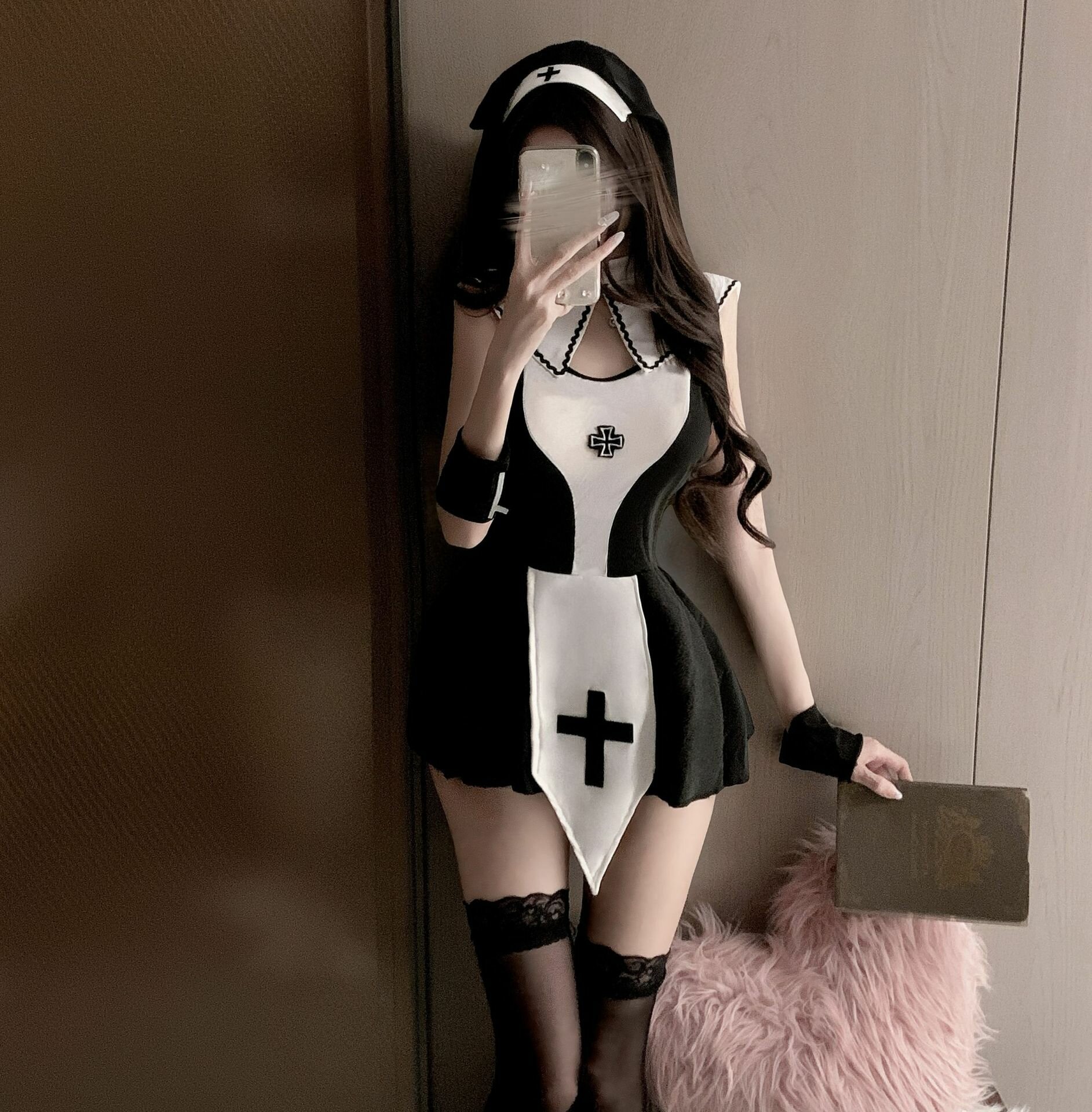 Костюм монахини для косплея на Хэллоуин, сексуальный костюм медсестры для сценического выступления. Монахиня + головной убор + браслет.