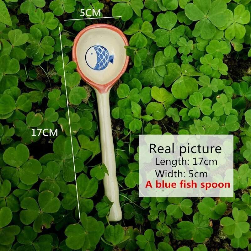 Керамическая ложка для супа, ручной работы A blue fish spoon