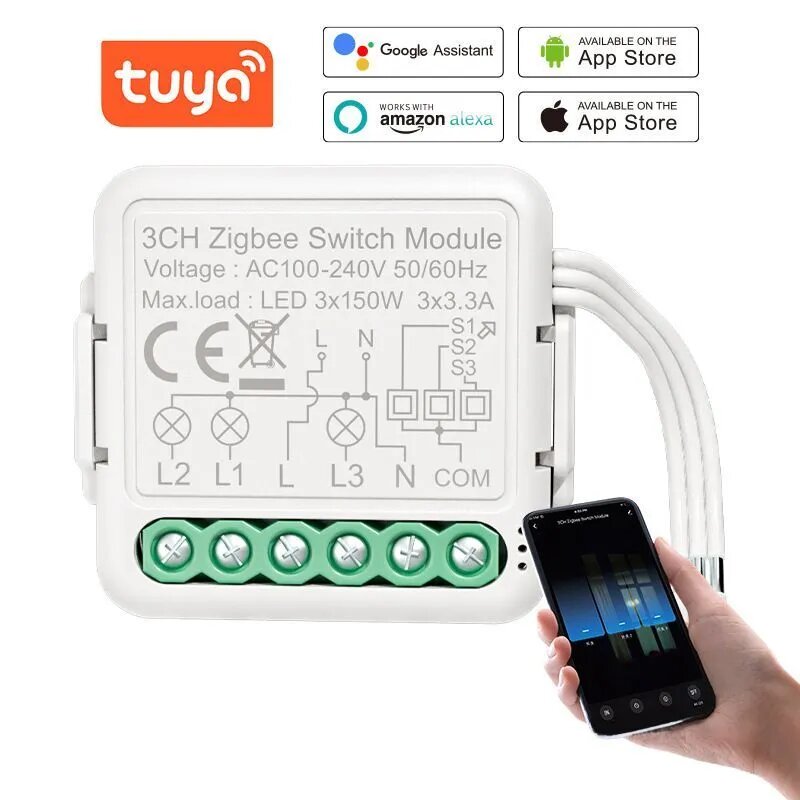 Умное реле с ZigBee, с нейтралью, Яндекс Алисой, Марусей, Google Home, 3CH