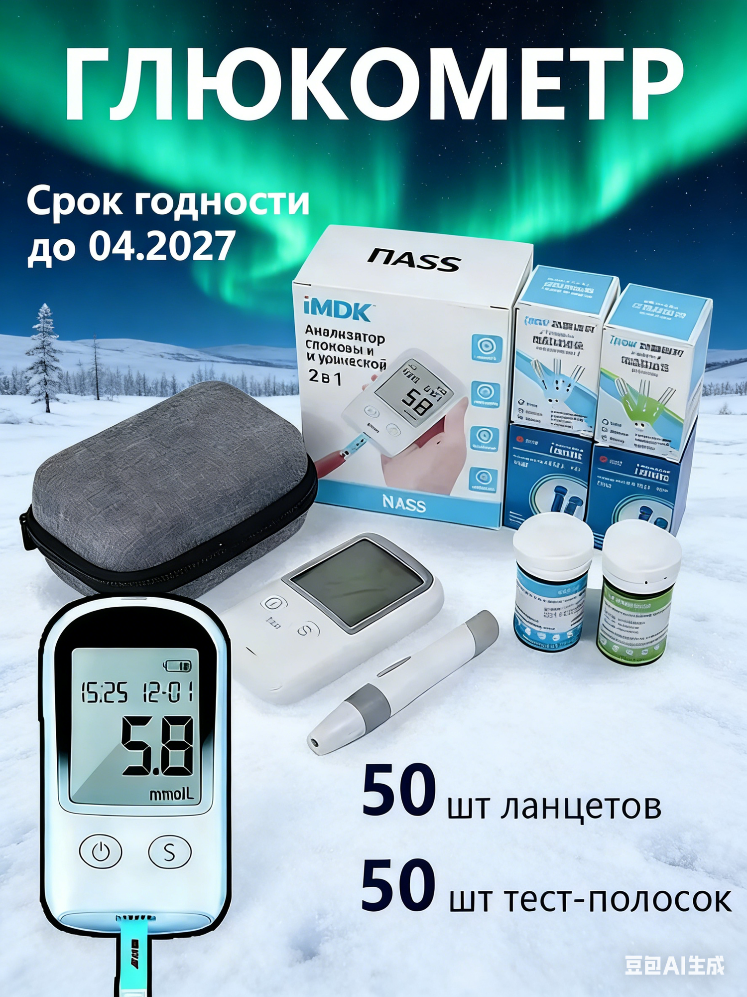 Набор мониторов уровня глюкозы в крови с тест-полосками x 25и ланцетами x 25