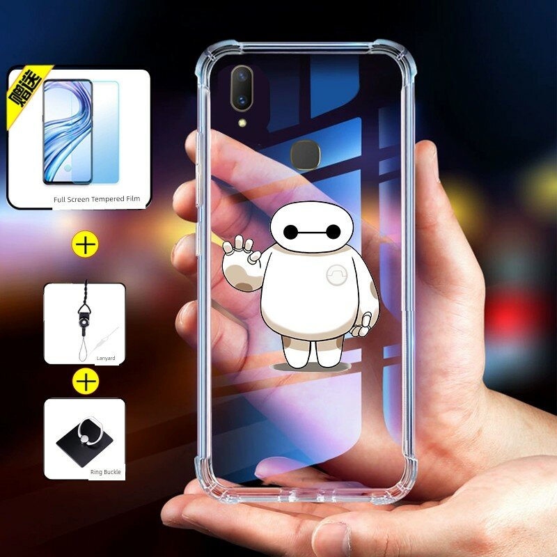Vivo Y85 универсальный чехол с воздушной амортизацией, ударопрочный, с рисунком 'Белый' и полным закаленным стеклом