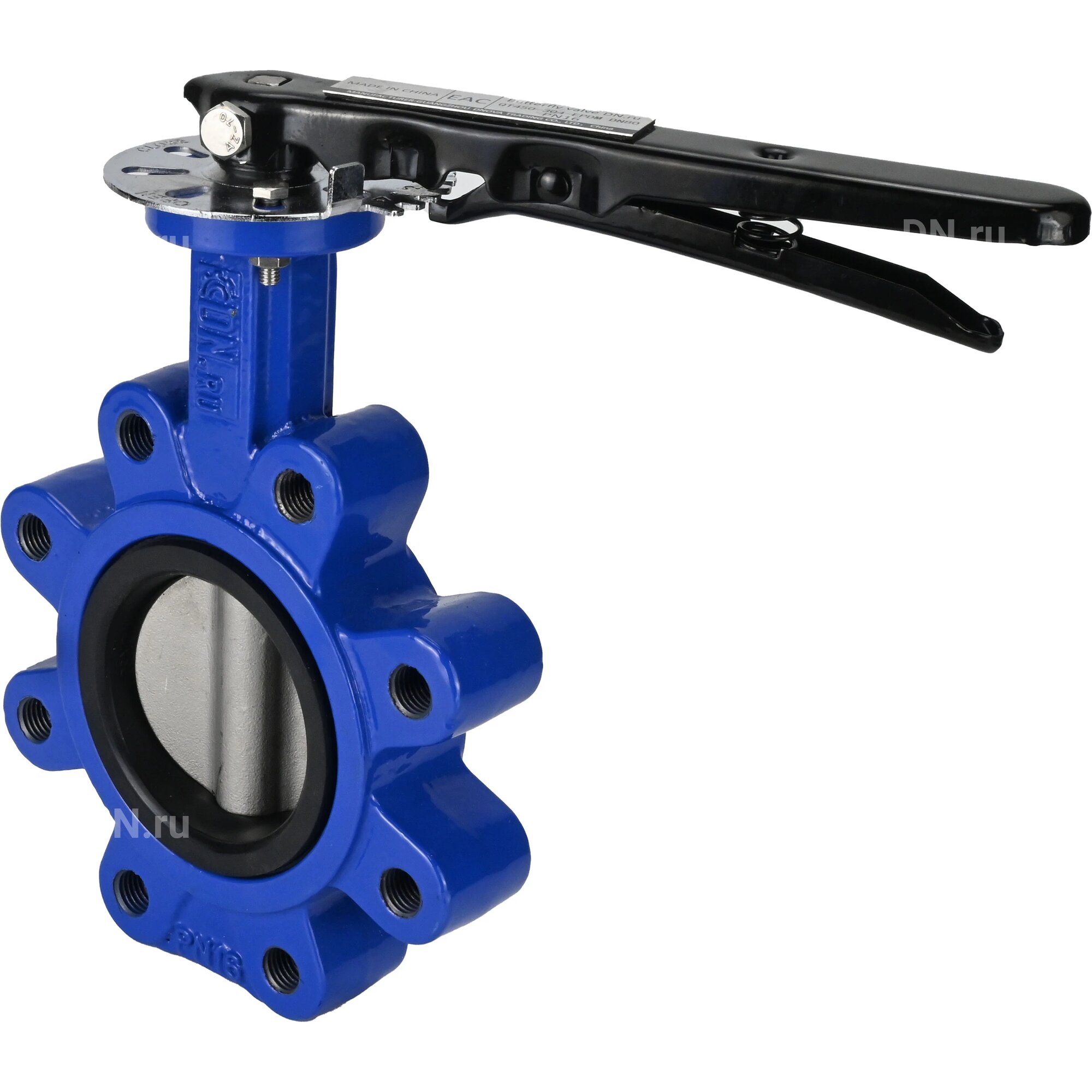 Затвор дисковый поворотный DN. ru QT450-304-NBR-2W-Fb-H Ду125 Ру16 LUG межфланцевый, корпус - чугун QT450, диск - нержавеющая сталь 304, уплотнение - NBR, с рукояткой