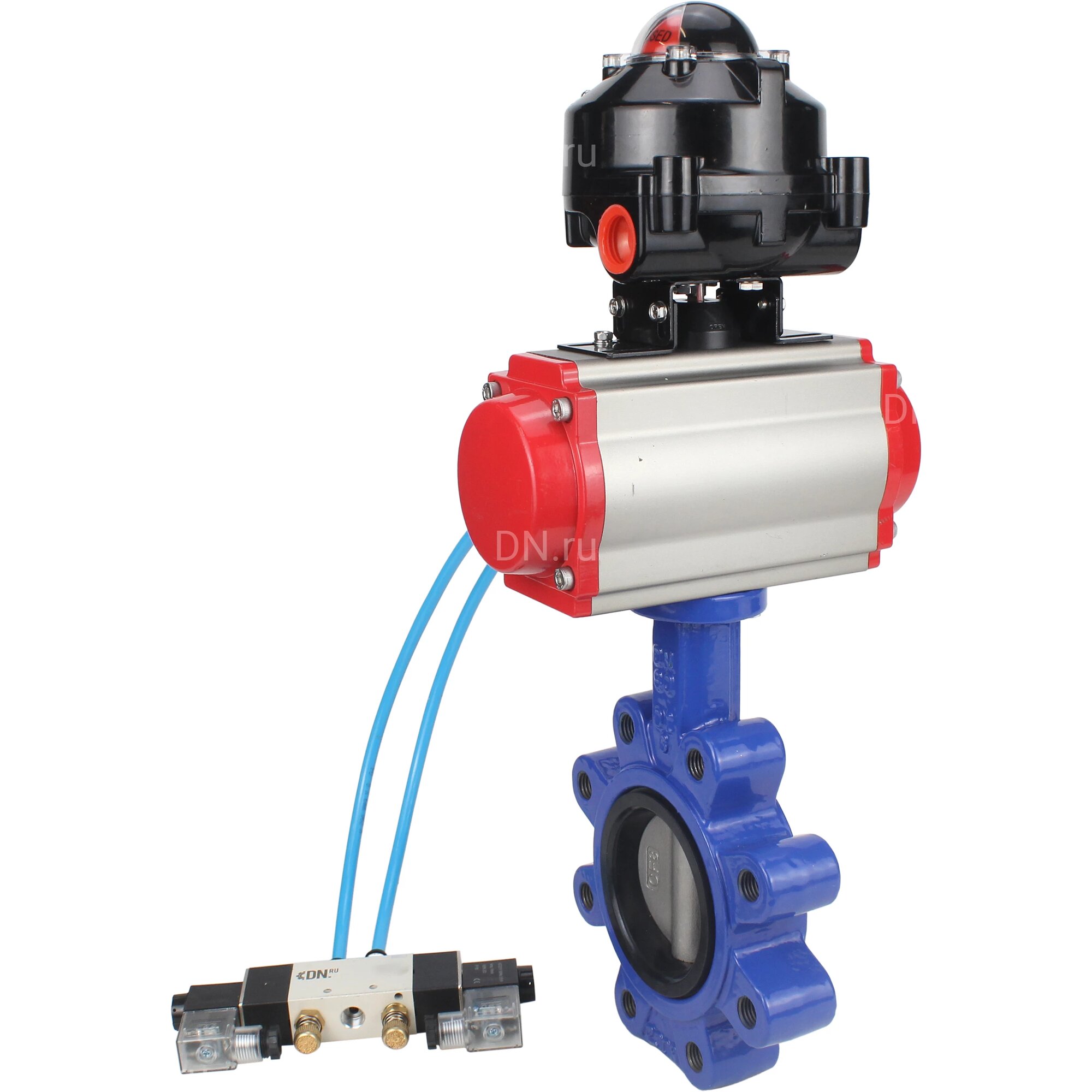 Затвор дисковый поворотный DN. ru QT450-304-NBR-2W-Fb-H Ду150 Ру16 чугун QT450, диск нерж. сталь 304, уплотн. NBR, межфланц, с пн. прив. SA-160, пн. распред. PND1-S2EM-52-2-T10-220VAC и БКВ LSB-510-02ExM12-250