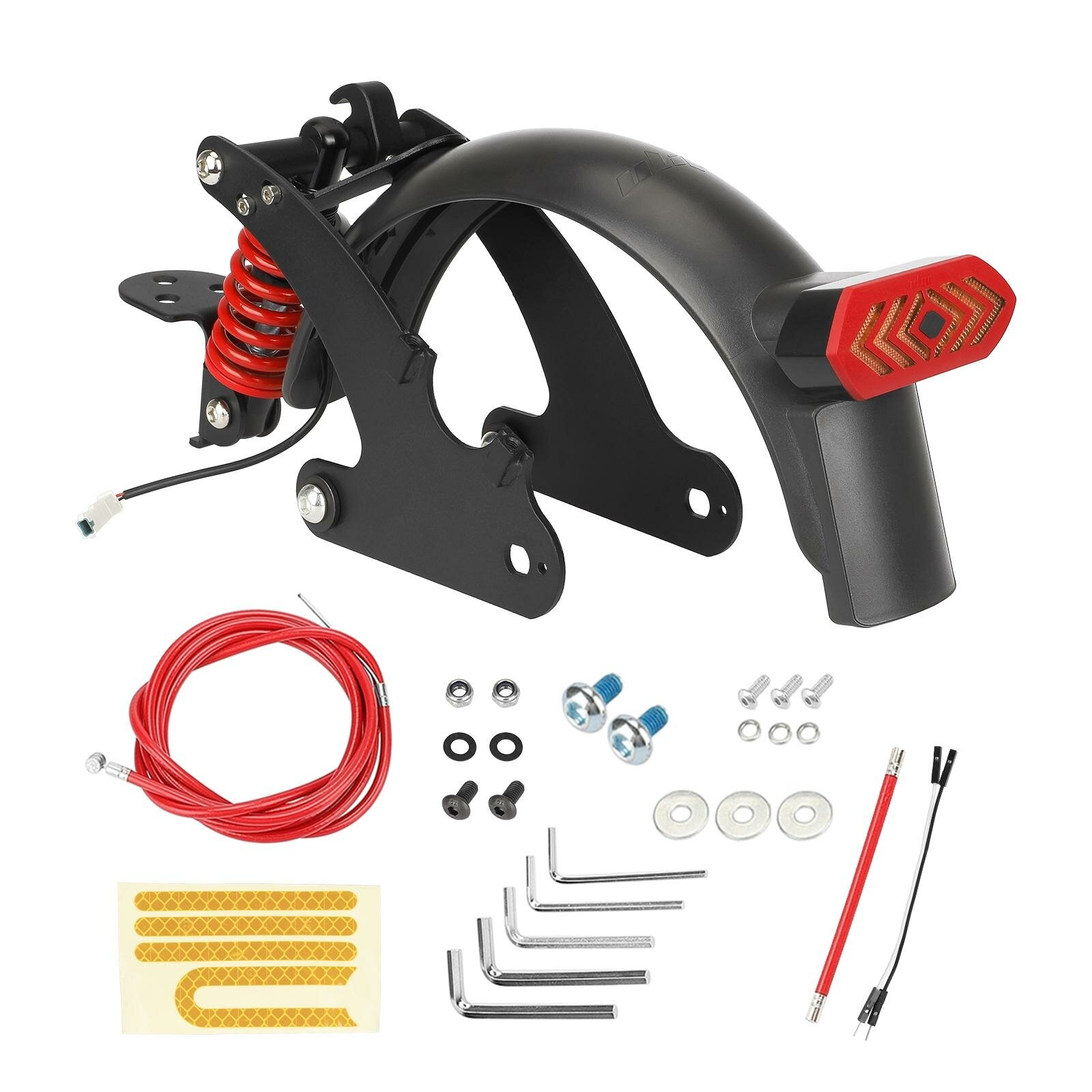 Задний амортизатор с защита от грязи и задним светом для электросамоката, совместимый с M365/1S, цвет Черный/Красный (опционально), материал Сталь, совместимость Тип 1/Тип 2/Тип 3 (опционально), Тип 1: совместим с Pro/Pro2, Тип 2: совместим с