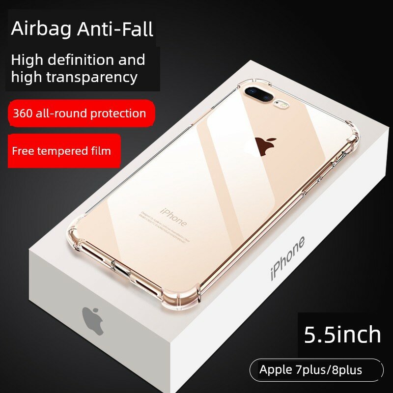 IPhone 7 Plus/8 Plus Аэробаговый противоударный прозрачный чехол с защитой от царапин, включает закаленное стекло для