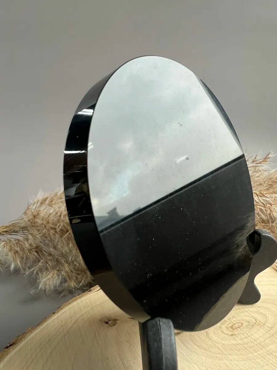 Талисман Оберег/Черное зеркало натуральный камень Обсидиан, 8 см.