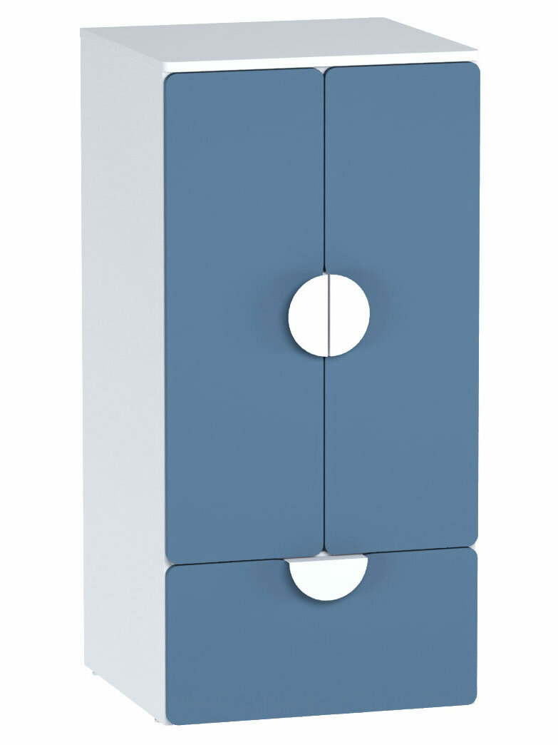 Детский распашной шкаф для одежды и хранения вещей Пикси со штангой, с ящиком, 60х57х120 см, Озорной василек / Белый