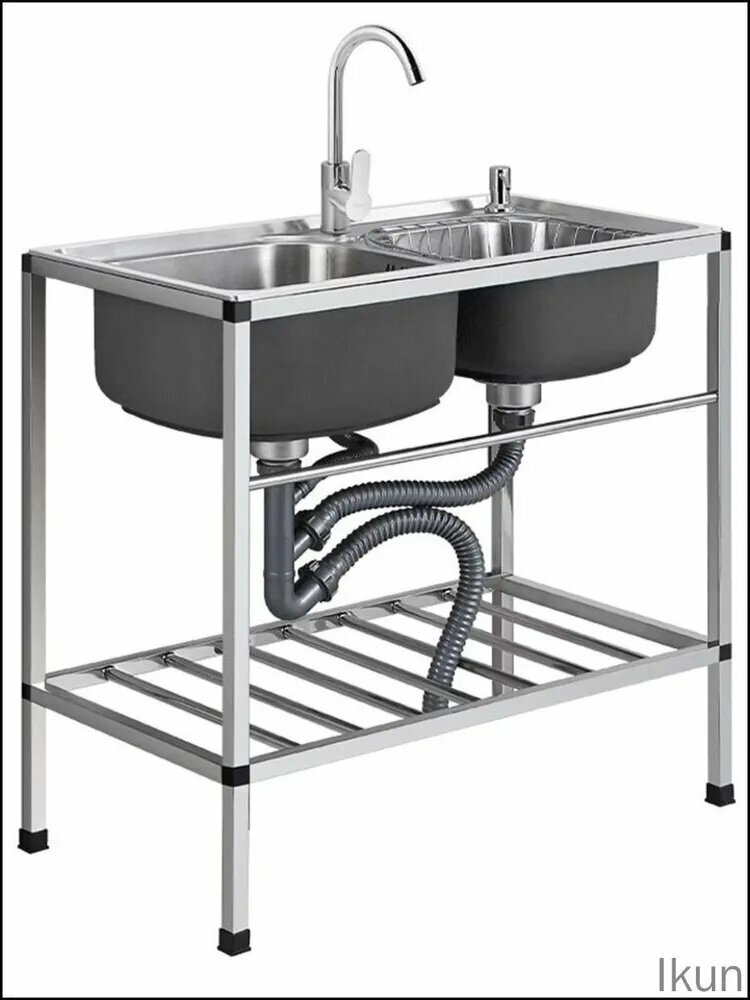 Эксклюзивная двухчашная мойка 75 см из нержавейки с краном для горячей и холодной воды