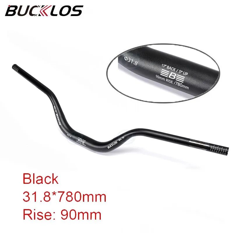 Руль BUCKLOS для велосипеда 31.8*780mm, черный, подъем 90mm для BMX, Dirt/Street, Fat-bike, Гибрид