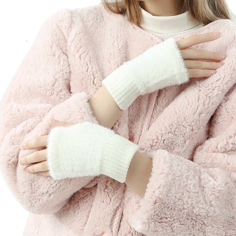 Плюшевые тканые перчатки с точкой росы-белый