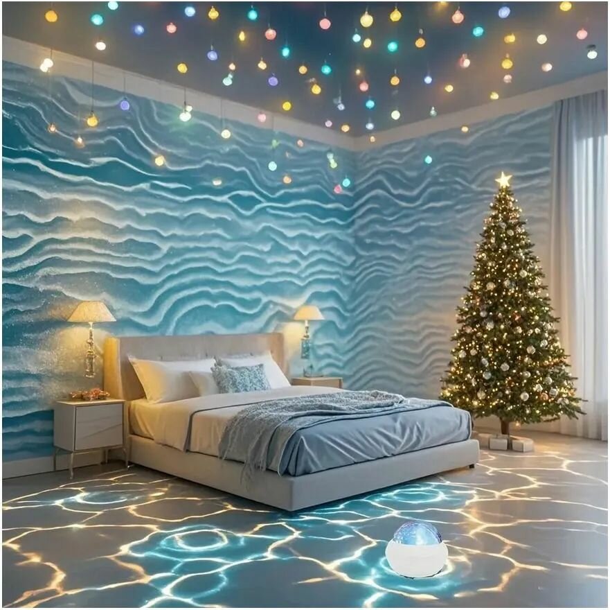 3D проектор-ночник с 2 сменными плафонами (Северное сияние и водные волны) + пульт ДУ! Регулировка яркости, USB питание. Для спальни, детской, романтикиЛучший подарок 2025!