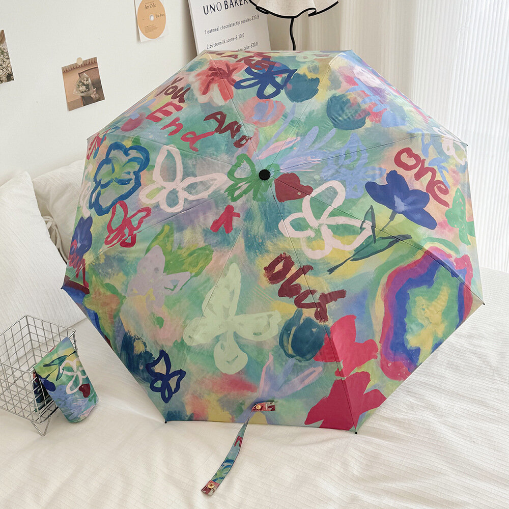 Японский и корейский автоматический зонт для женщин, свежий цветочный дизайн, зонт для защиты от солнца, двойное использование для солнца и дождя, черное покрытие, 50% off зонтов