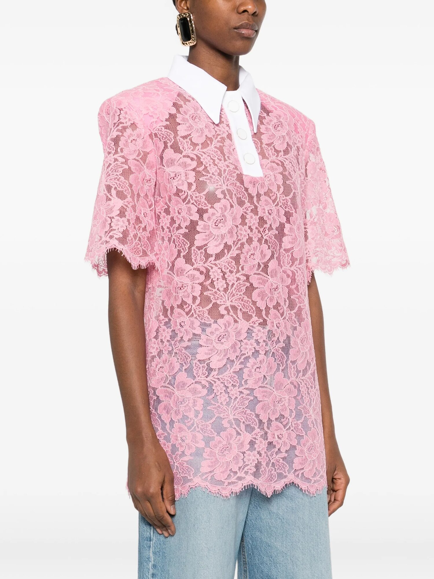 Топ ROWEN ROSE Lace polo top, размер 38, pink — фото 1