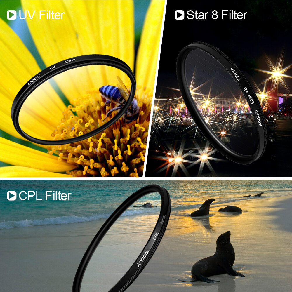 Andoer 67-мм фильтр набор UV + CPL + Star 8-точечный комплект фильтров с корпусом для Canon Nikon Sony DSLR