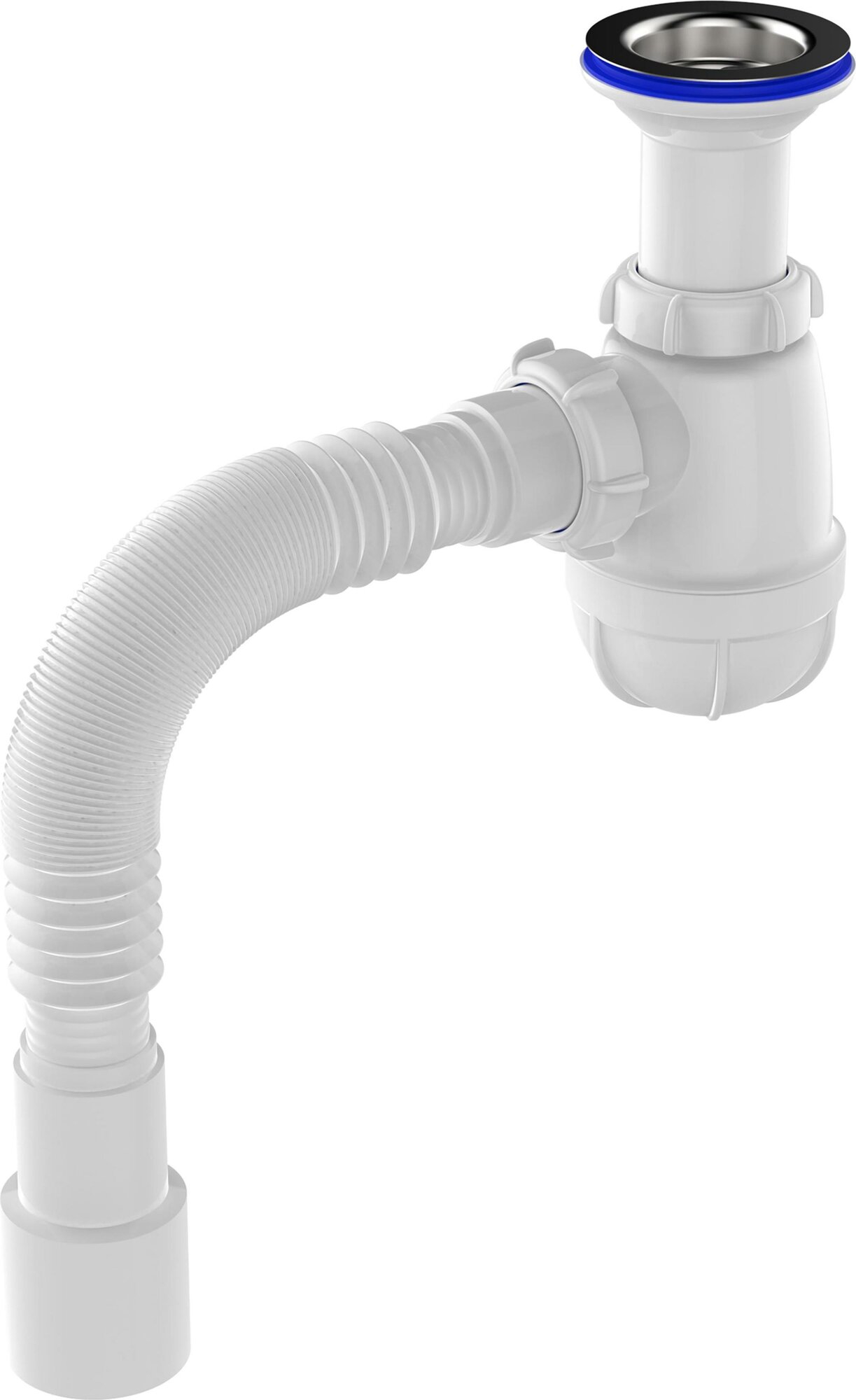 Сифон для кухни Aquant 1 1/2"х40 с удлинённой горловиной с мет. реш. c г. т. 40x40/50 B0515-17-MR