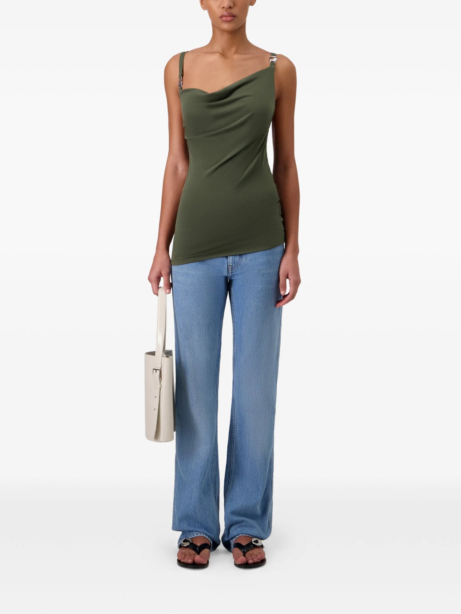Блуза Coperni Draped strap logo blouse, размер 38, green — фото 1