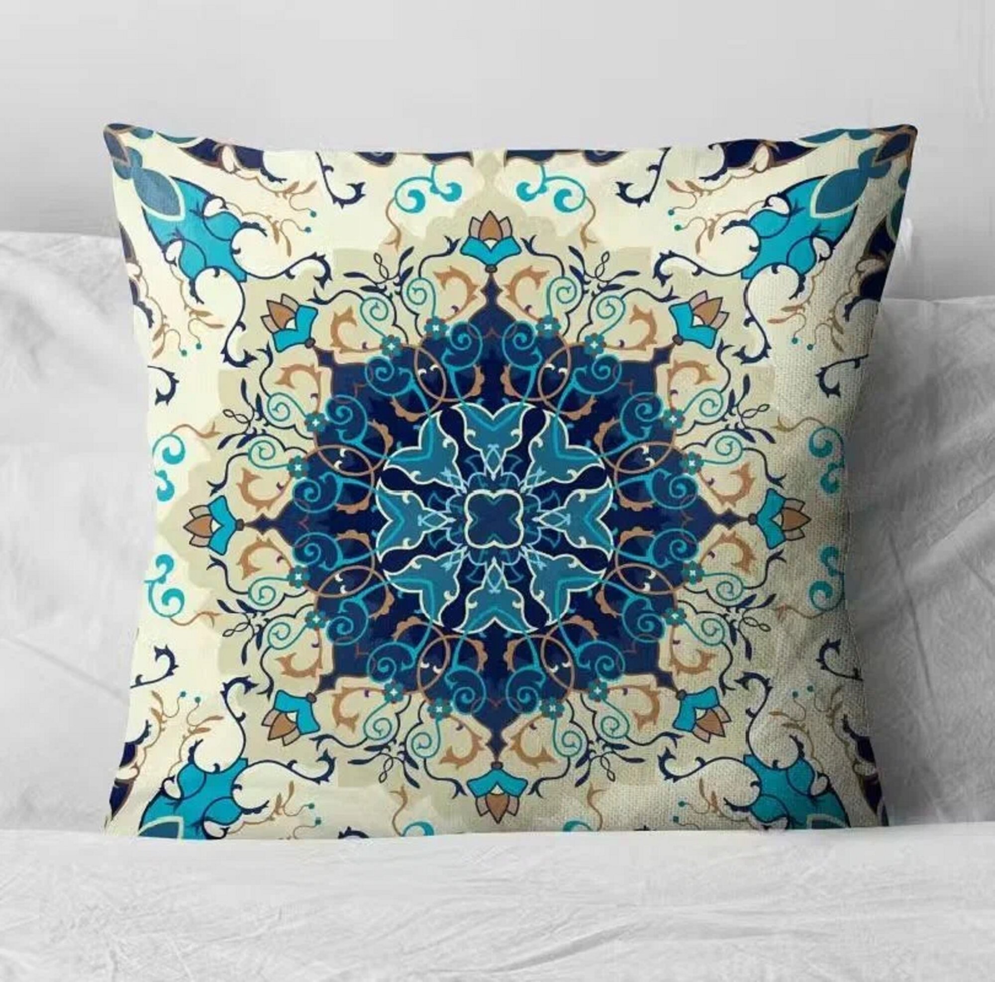 Чехол для подушки Марокканские узоры Голубой ажур 40х40 велюр