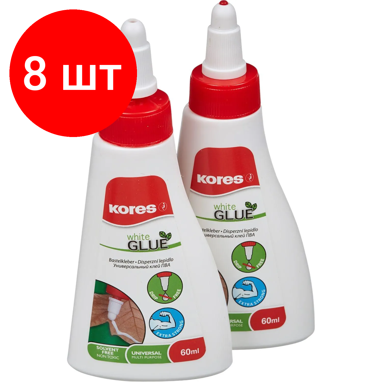 Комплект 8 штук, Клей ПВА 60мл KORES '75816.03