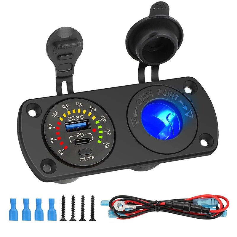 QC 3,0 розетка прикуривателя водонепроницаемая 12 В/24 В PD USB автомобильная розетка для зарядки с переключателем для автофургона, мотоцикла, автомобиля, морской пехоты