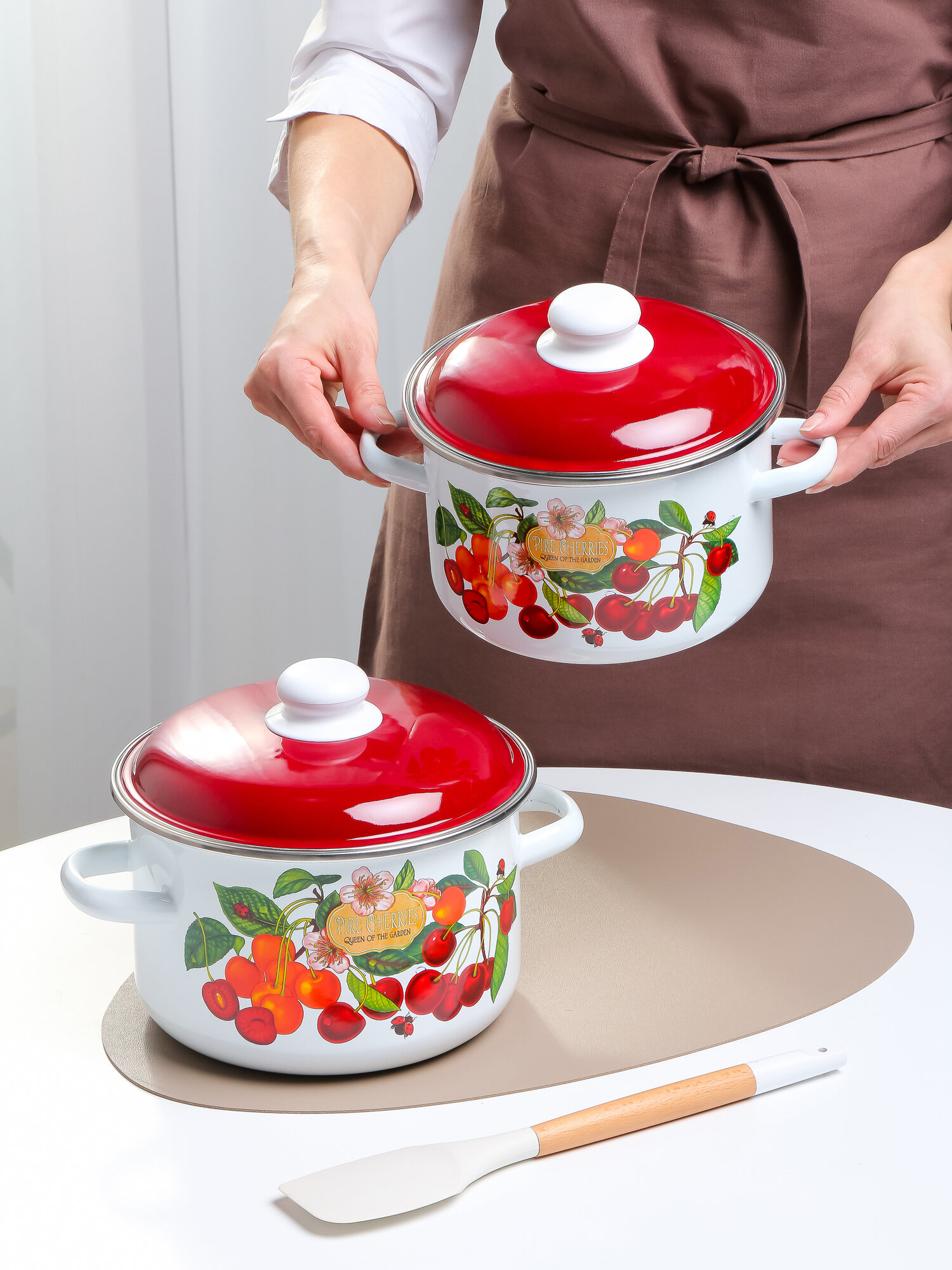 Набор кастрюль СтальЭмаль Черешня из эмалированной стали, 2 предмета 3 и 4 л, для индукции и газовых плит, Россия