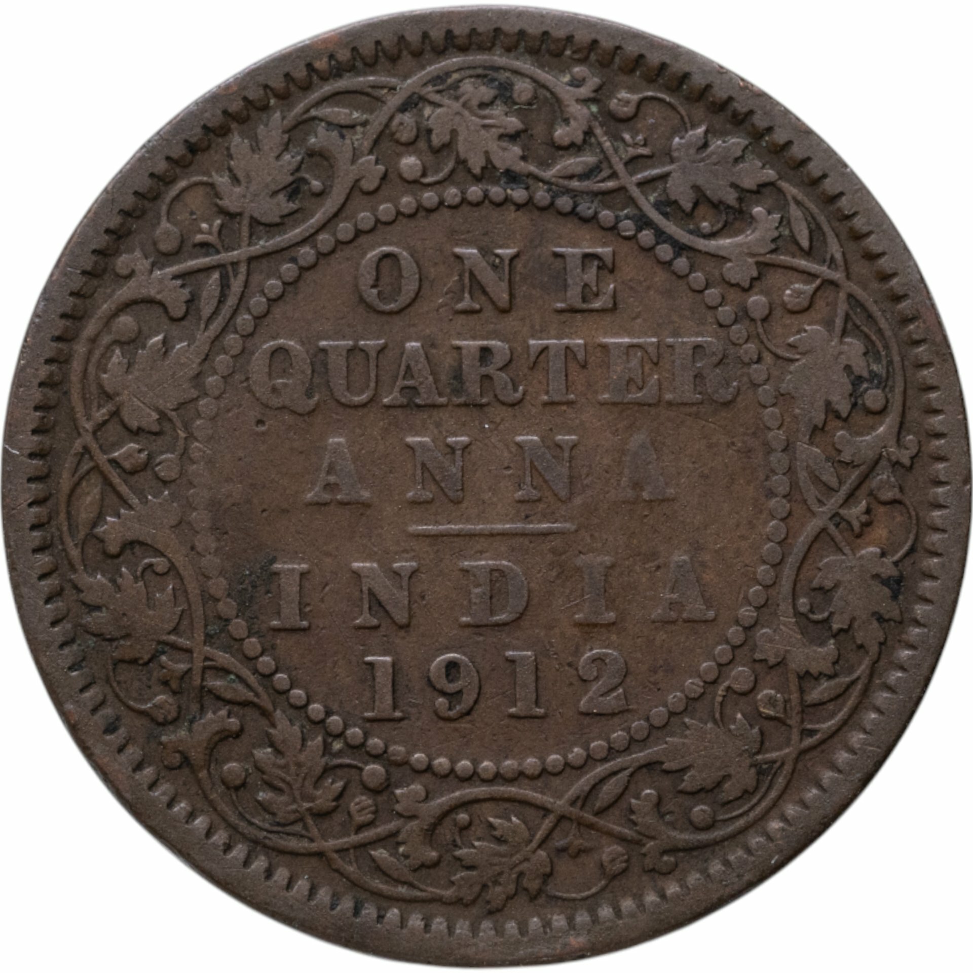 Индия Британская 1/4 анны anna 1912, Бронза, в сохранности VF-XF