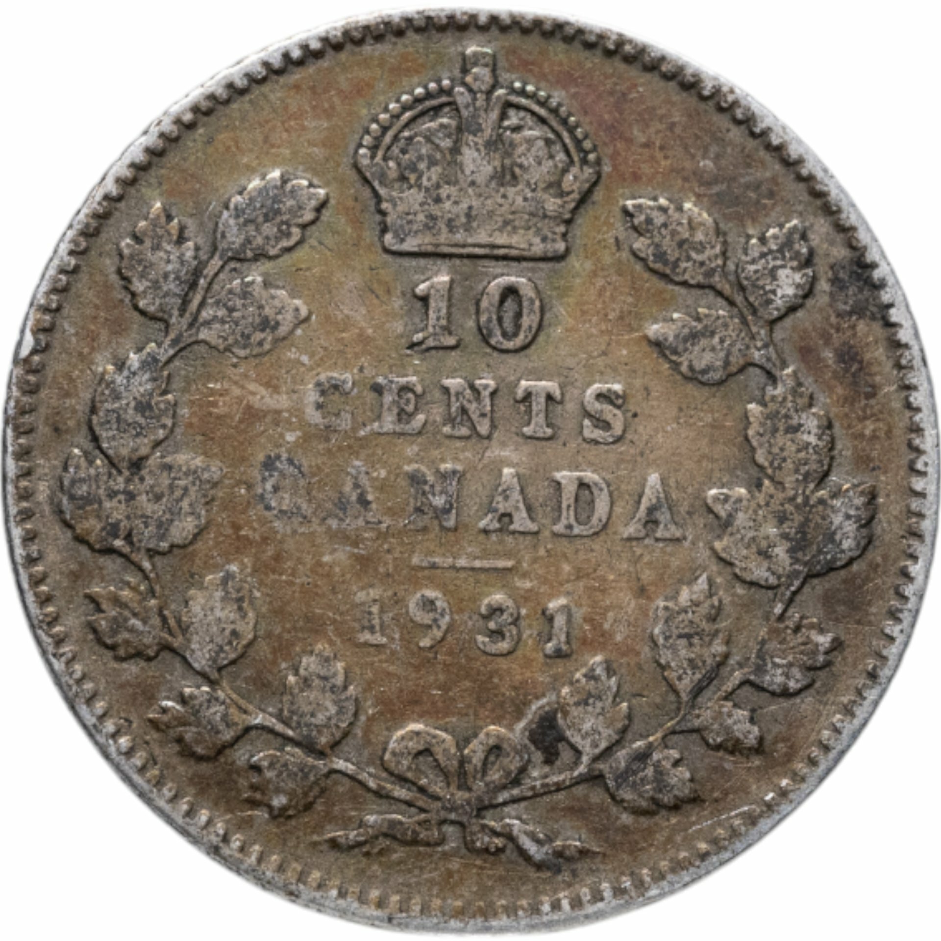 Канада 10 центов cents 1931, Серебро 800, в сохранности F-VF