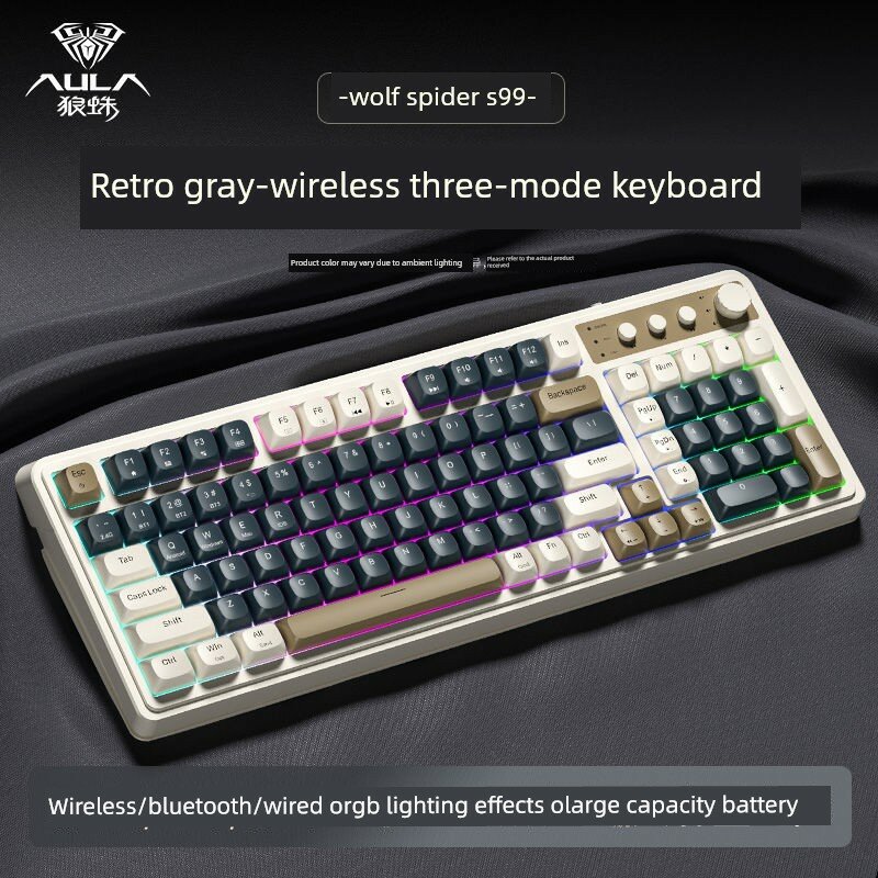 Wolf Spider S99 Беспроводная трехрежимная Bluetooth-клавиатура Настольный ноутбук Офис RGB Игры Киберспорт Механическое