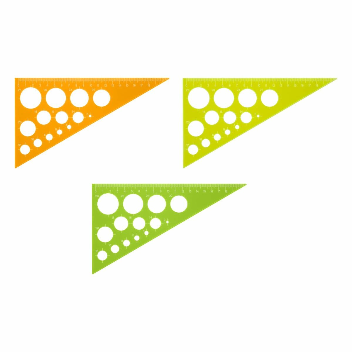 20 шт. Треугольник 30 , 19см СТАММ, пластиковый, с окружностями, прозрачный, неоновые цвета, ассорти