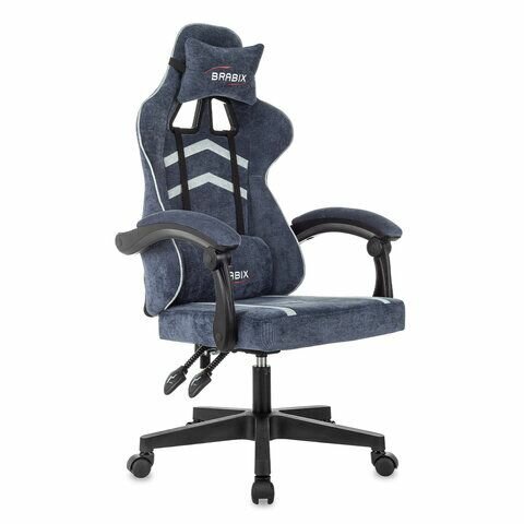Кресло компьютерное BRABIX 'Shooter GM-123', 2 подушки, ткань, синее/серое, 533212
