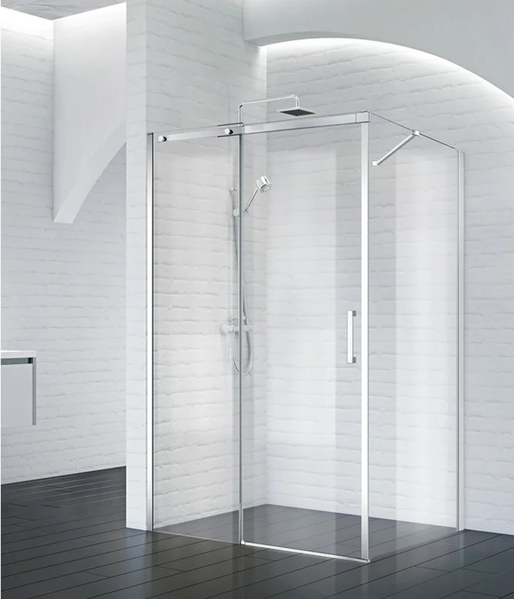 Душевой уголок BelBagno ACQUA-AH-1-140/80-C-Cr, нержавеющая сталь, закаленное стекло, 1 створка