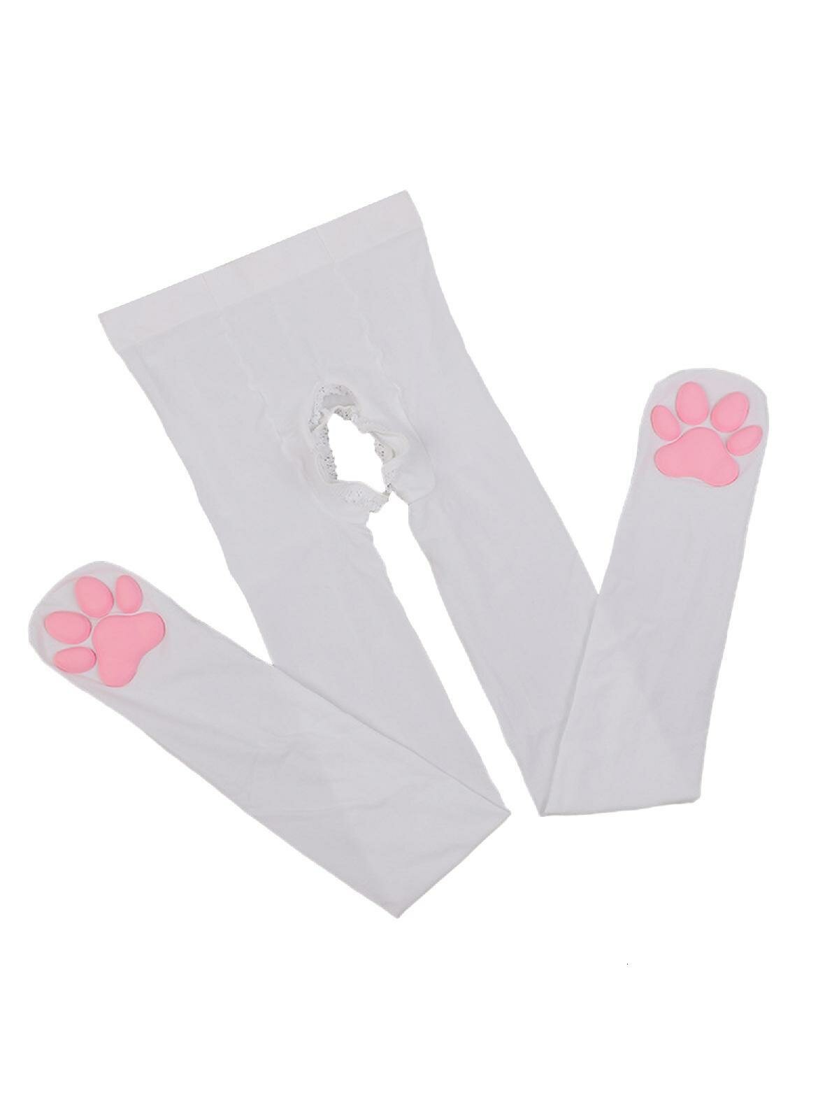 Чулки с кошачьими лапками, Белый