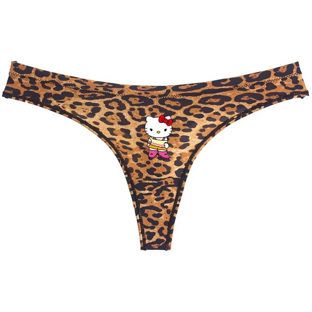 Сексуальные трусики Sanrio Hello Kitty с леопардовым принтом, быстросохнущие, легкие, бесшовные стринги, милый подарок на день рождения.