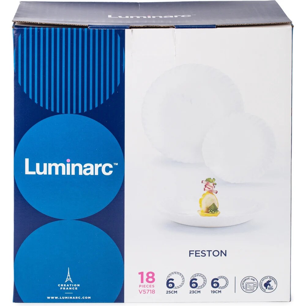 Набор столовый Luminarc фэстон V5718, стекло, 18 предметов, белый