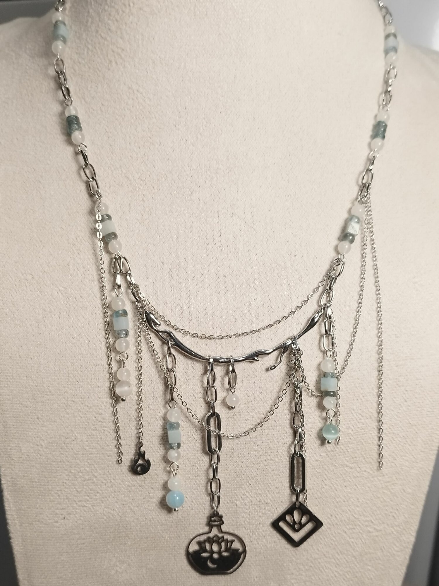 Колье, аквамарин, амазонит